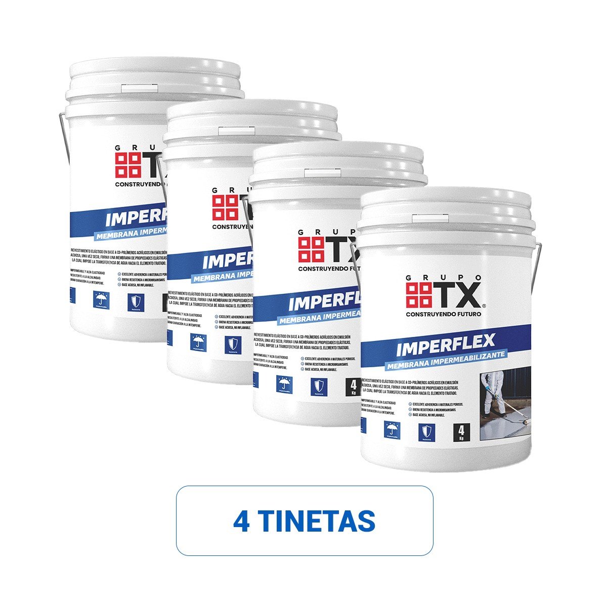 Pack 4 Membranas Impermeabilizantes Imperflex TX de 4kg Blanco - Prodalam