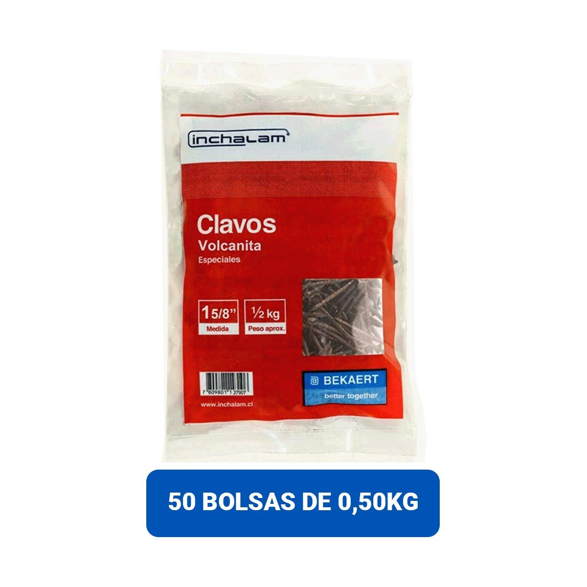 Pack 50 Bolsas Clavo Volcanita Inchalam 1 5/8" (41,28mm) Calibre BWG 13 ...