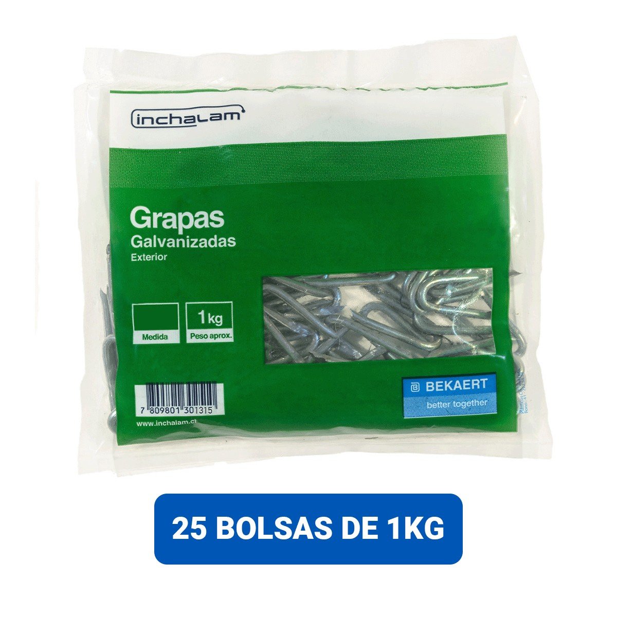 Grapa Galvanizada Tipo U Inchalam 1" (25mm) alto de Calibre BWG 12 (2 ...